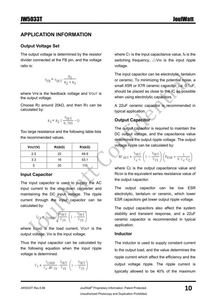 JW5033T datasheet page 10