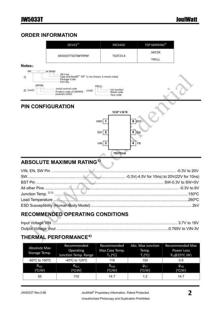 JW5033T datasheet page 2