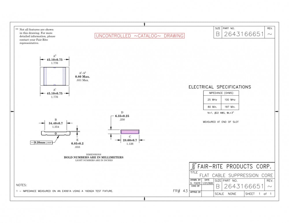 Fair-Rite 2643166651 technical drawing preview