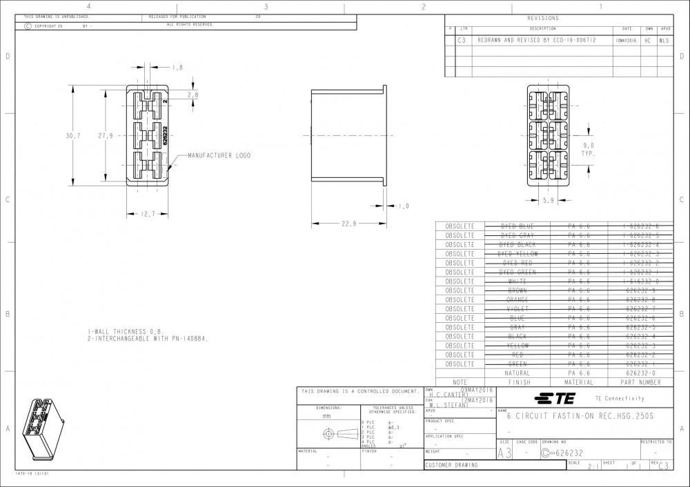 TE Connectivity 626232 technical drawing preview