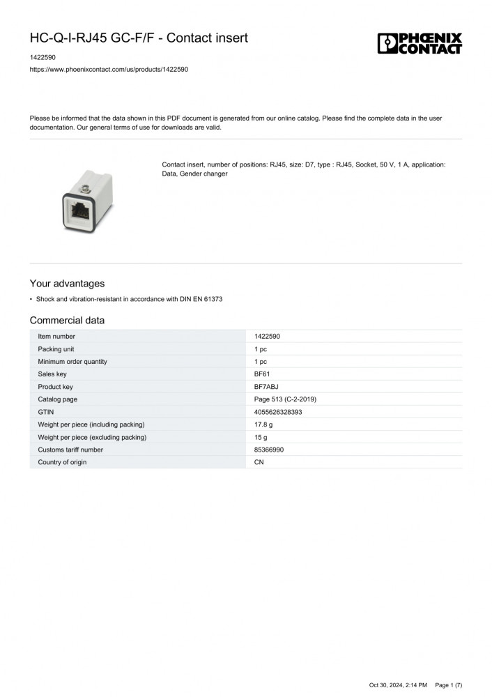 Phoenix Contact 1422590 technical document page 1