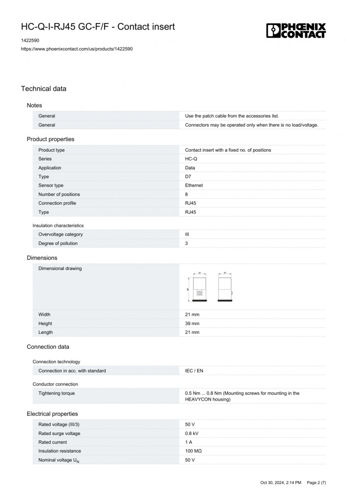 Phoenix Contact 1422590 technical document page 2