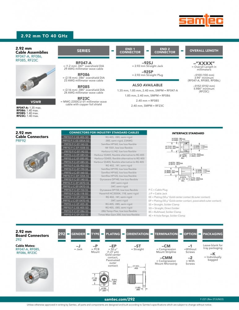 Samtec 292 series technical document preview
