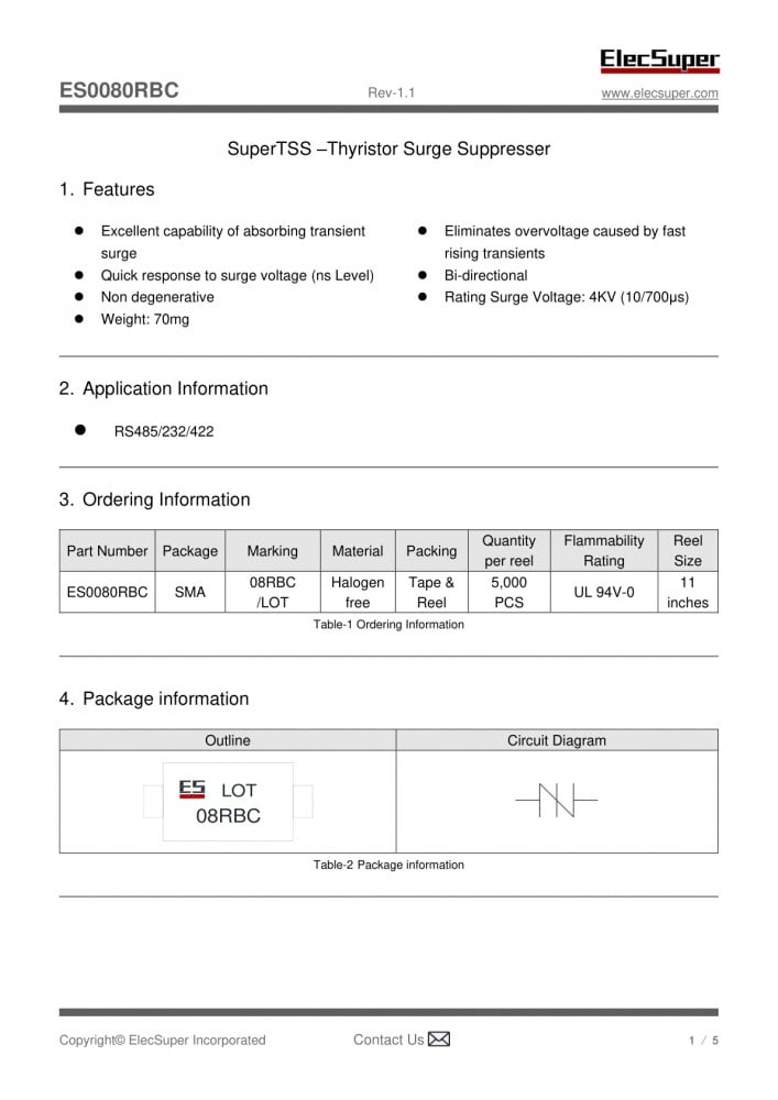 ES0080RBC datasheet page 1