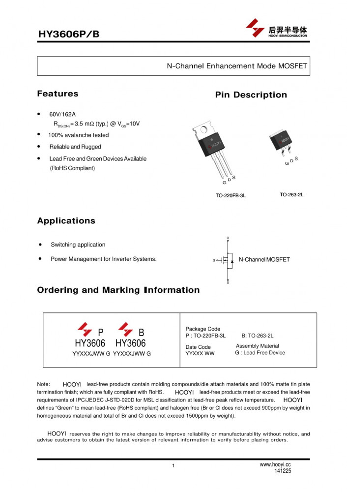 HY3606B datasheet page 1