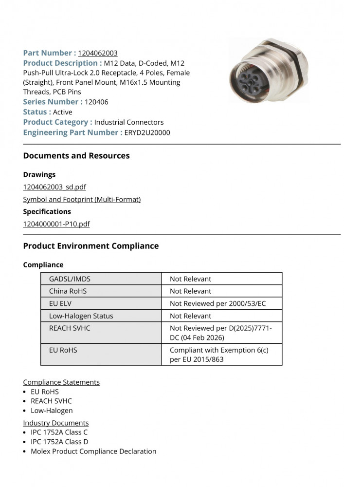 Molex product specification page 1