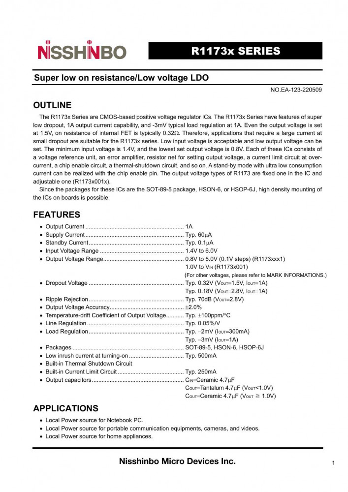 R1173 datasheet page 1