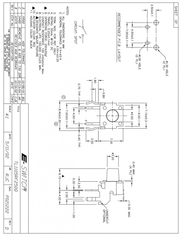 E-Switch TL1105RF250Q technical document image