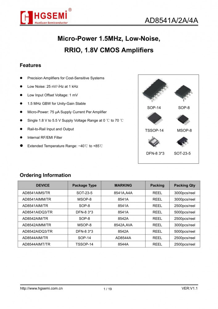 AD8541AIM5/TR datasheet page 1