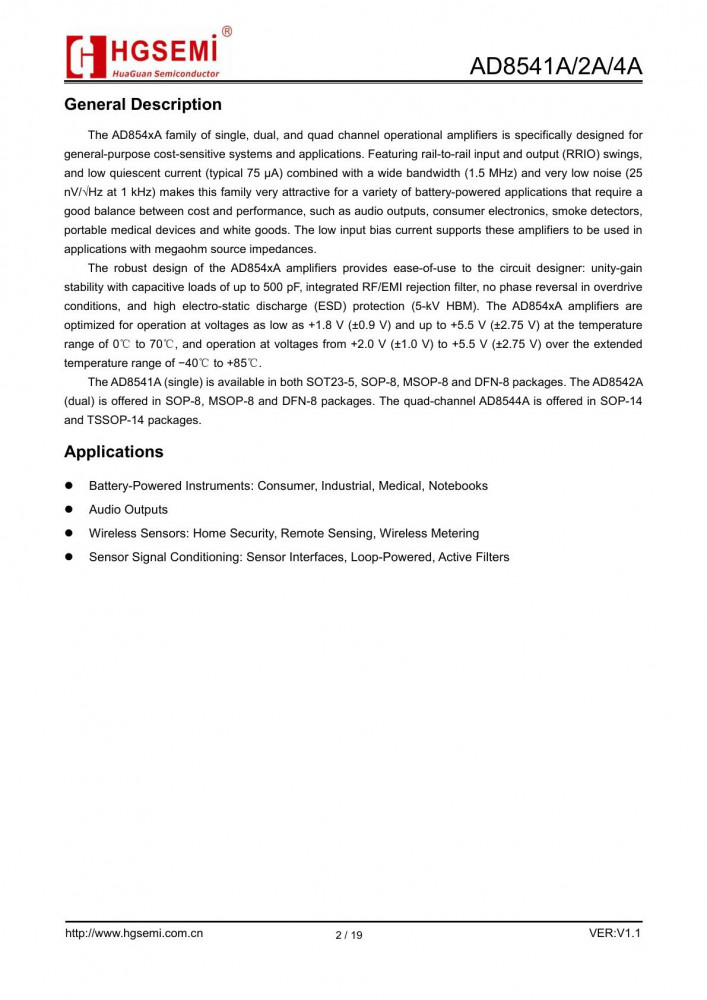 AD8541AIM5/TR datasheet page 2