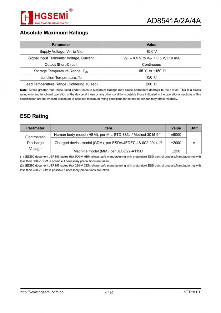 AD8541AIM5/TR datasheet page 4