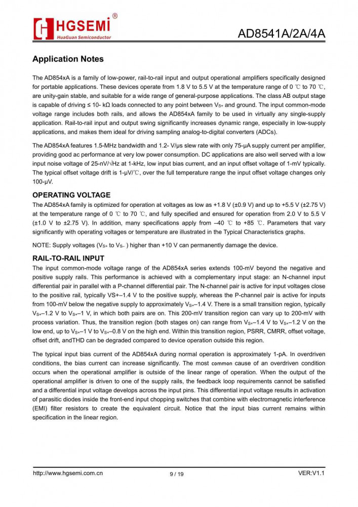 AD8541AIM5/TR datasheet page 9