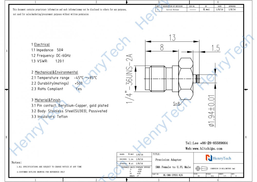 HL-SMA/IPEX1-KJG technical document page