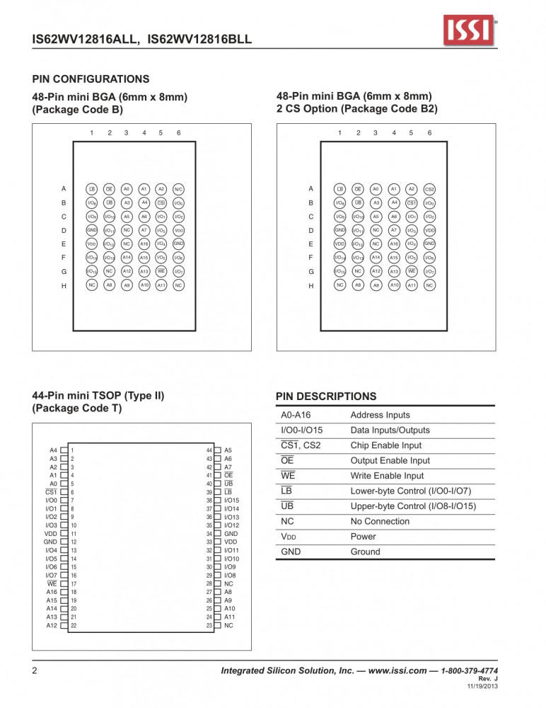 IS62WV12816BLL datasheet page 2