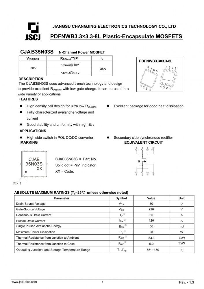 CJAB35N03S datasheet page 1