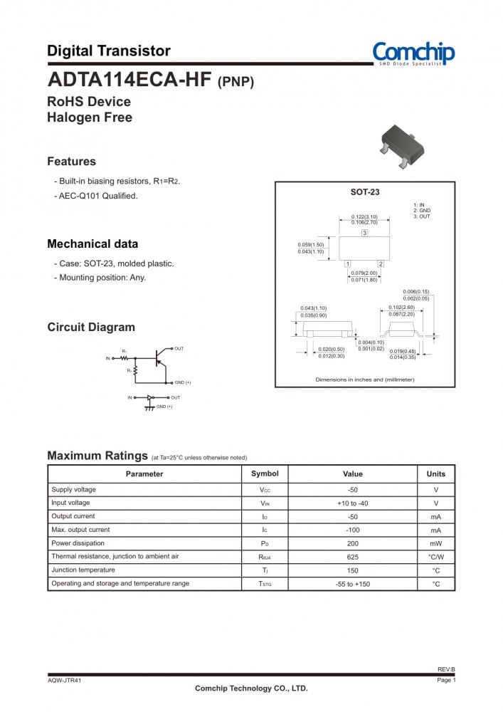 ADTA114ECA-HF datasheet page 1