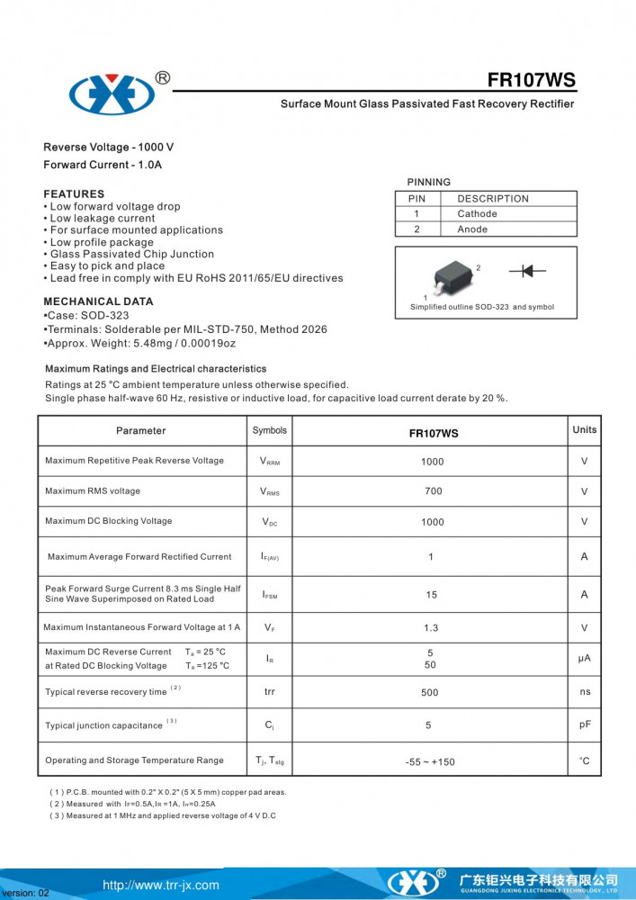 FR107WS datasheet page 1