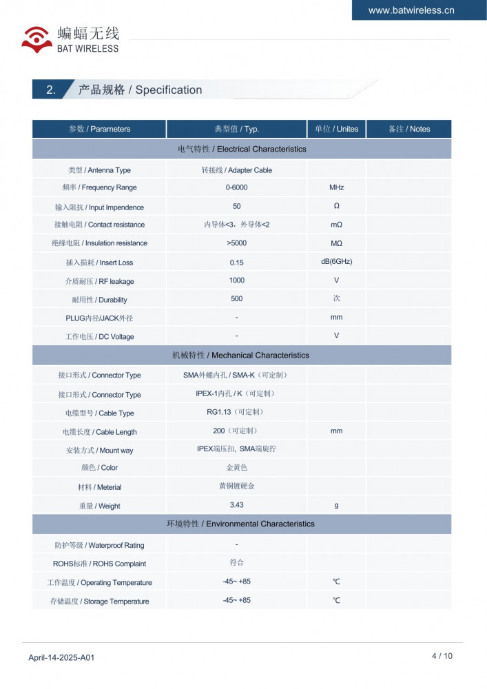 BAT WIRELESS BWIPX1-SMA-1.13L200 datasheet page 4