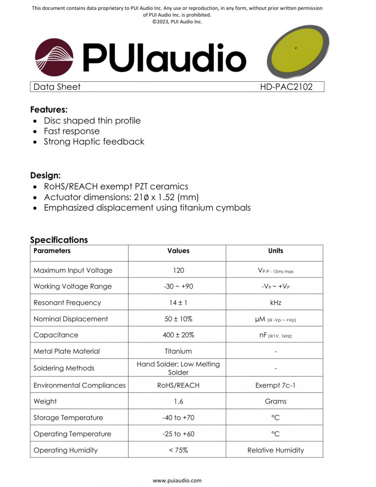HD-PAC2102 product document, page 1