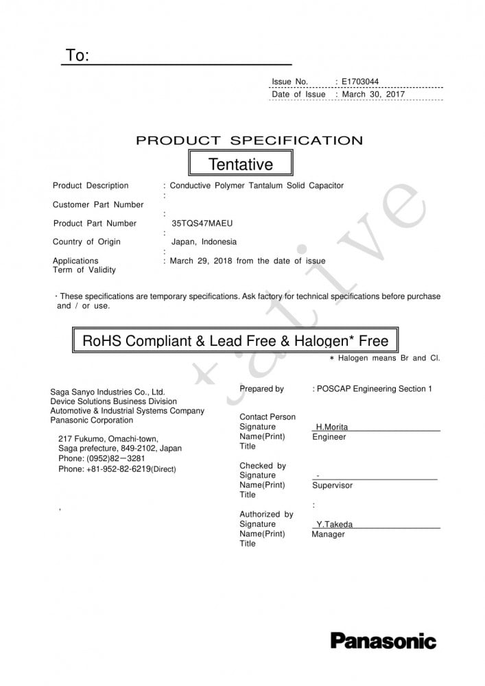 35TQS47MAEU specification page 1
