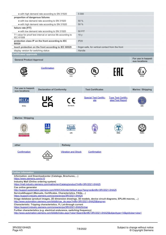 3RV20210HA25 technical document page 4
