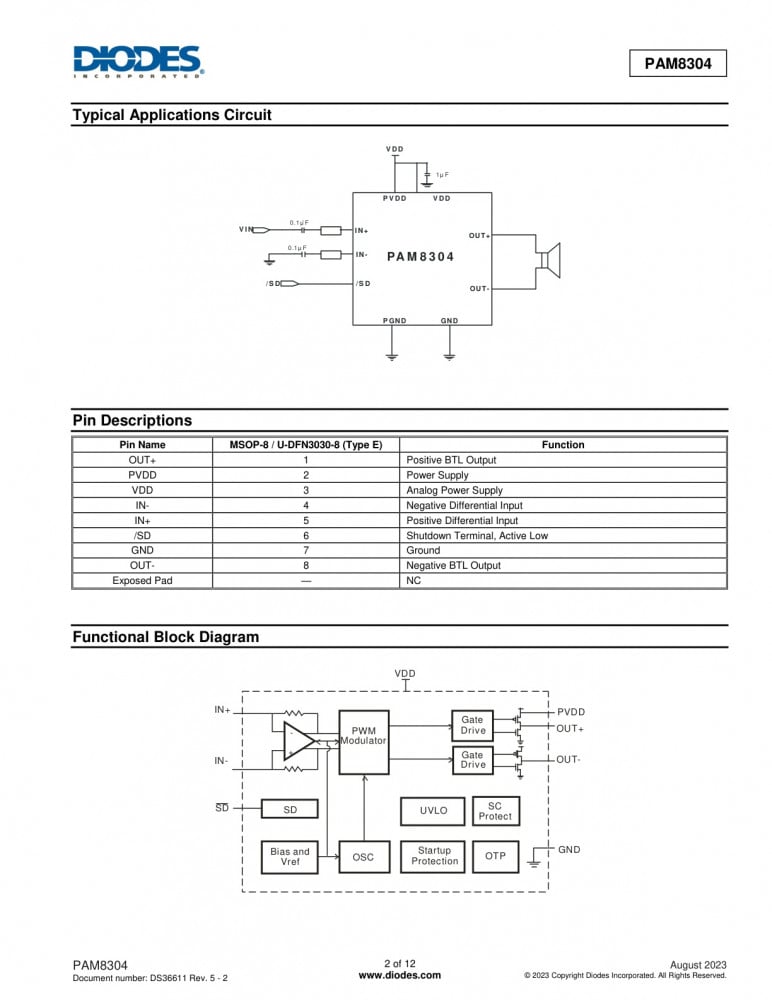 PAM8304ASR datasheet page 2