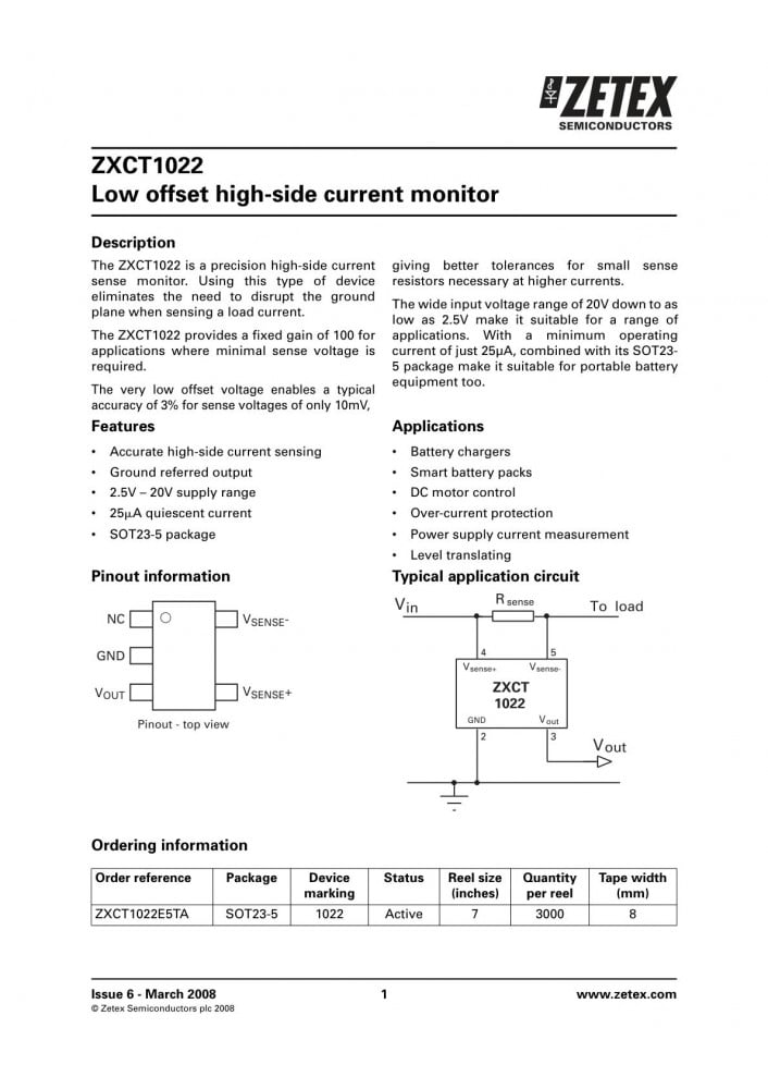ZXCT1022 datasheet page 1