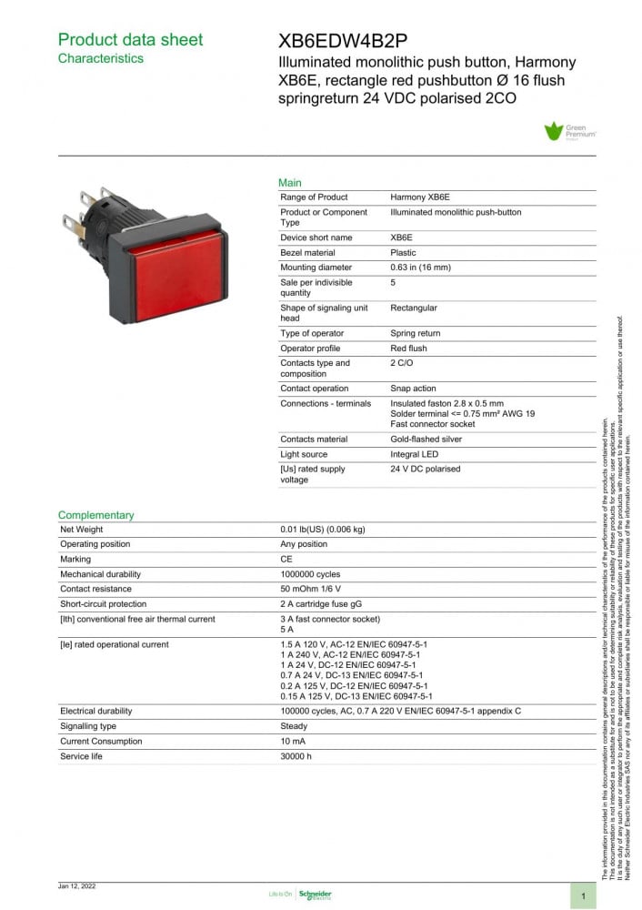 XB6EDW4B2P technical document page 1