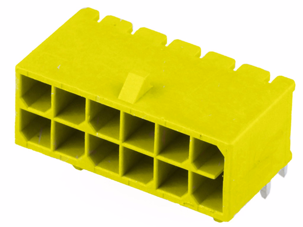 Micro-Fit+ Versa Color Right-Angle Header, Through Hole, 3.00mm Pitch, Dual Row, 8 Circuits, 0.76µm Gold (Au) Plating, Glow-Wire Capable, Yellow