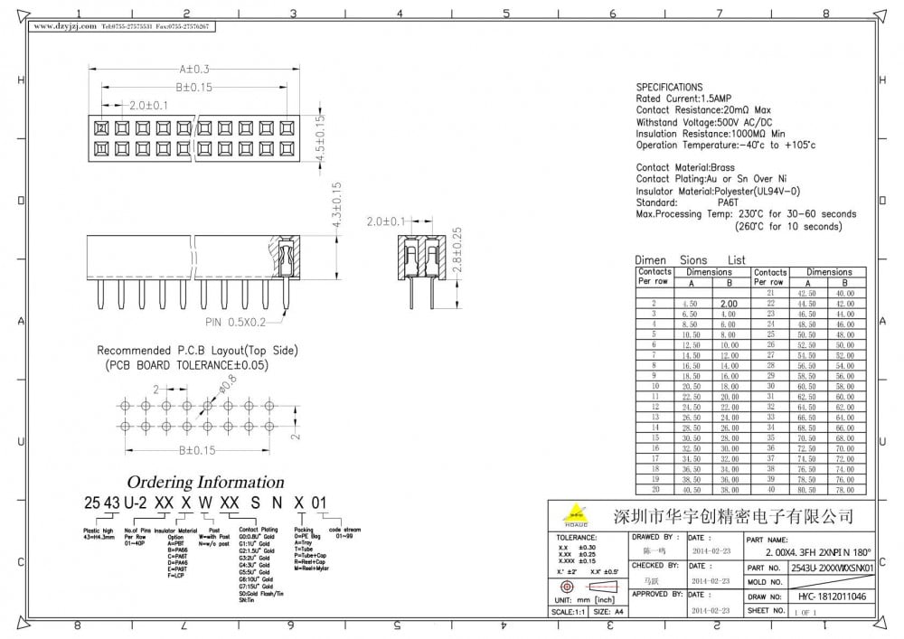 HOAUC 2543U-203CNG1SNT02 technical drawing