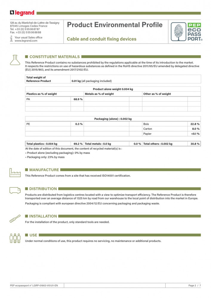 Legrand product environmental profile, page 2