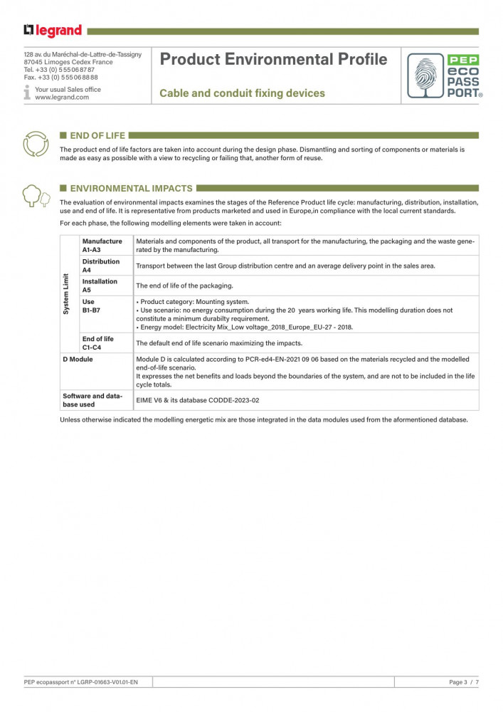 Legrand product environmental profile, page 3
