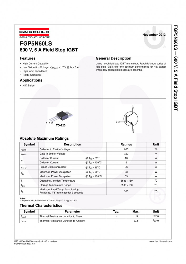 FGP5N60LS datasheet page 2
