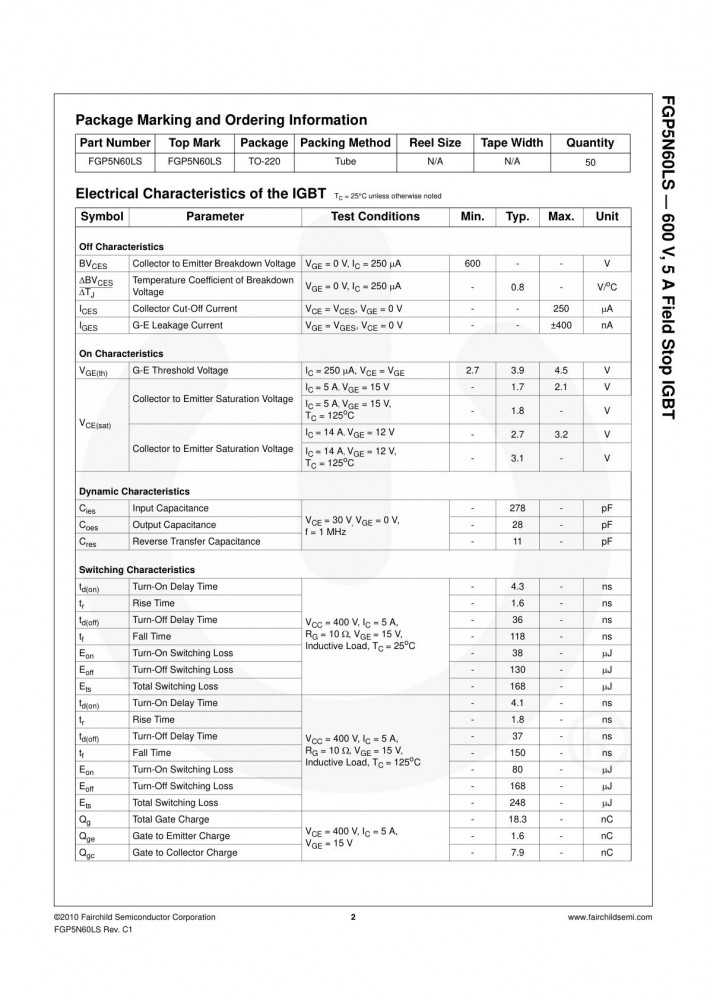 FGP5N60LS datasheet page 3