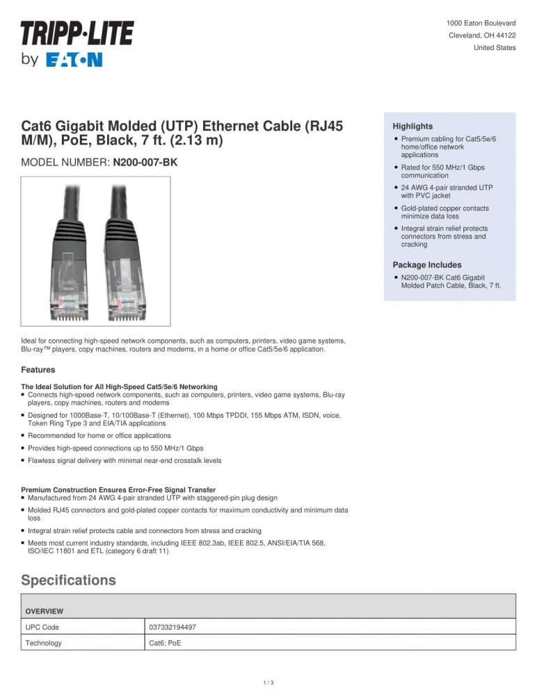 N200-007-BK technical document page 1