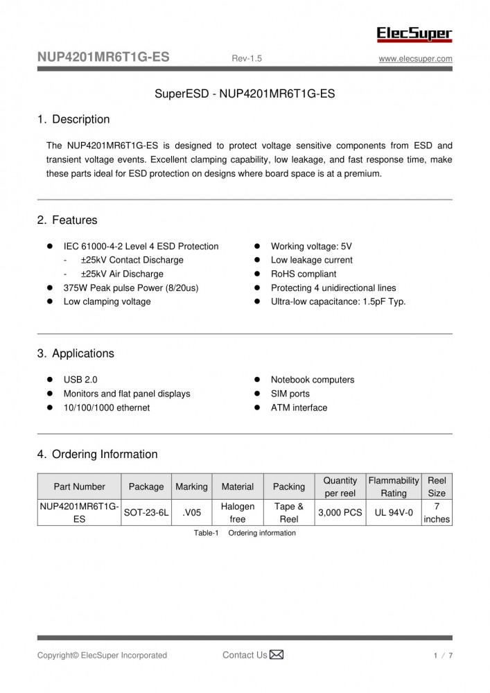 NUP4201MR6T1G-ES datasheet page 1