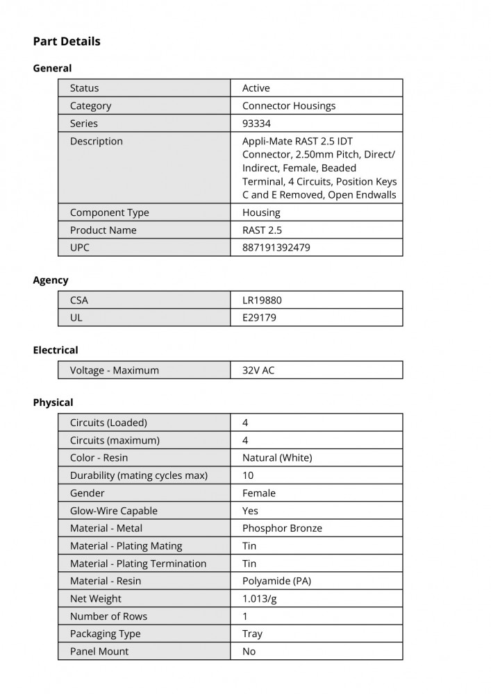 Technical document image 2 for MOLEX 933340505