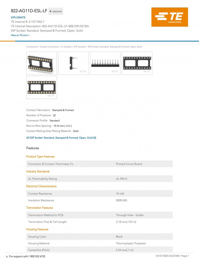 822-AG11D-ESL-LF technical document page 1