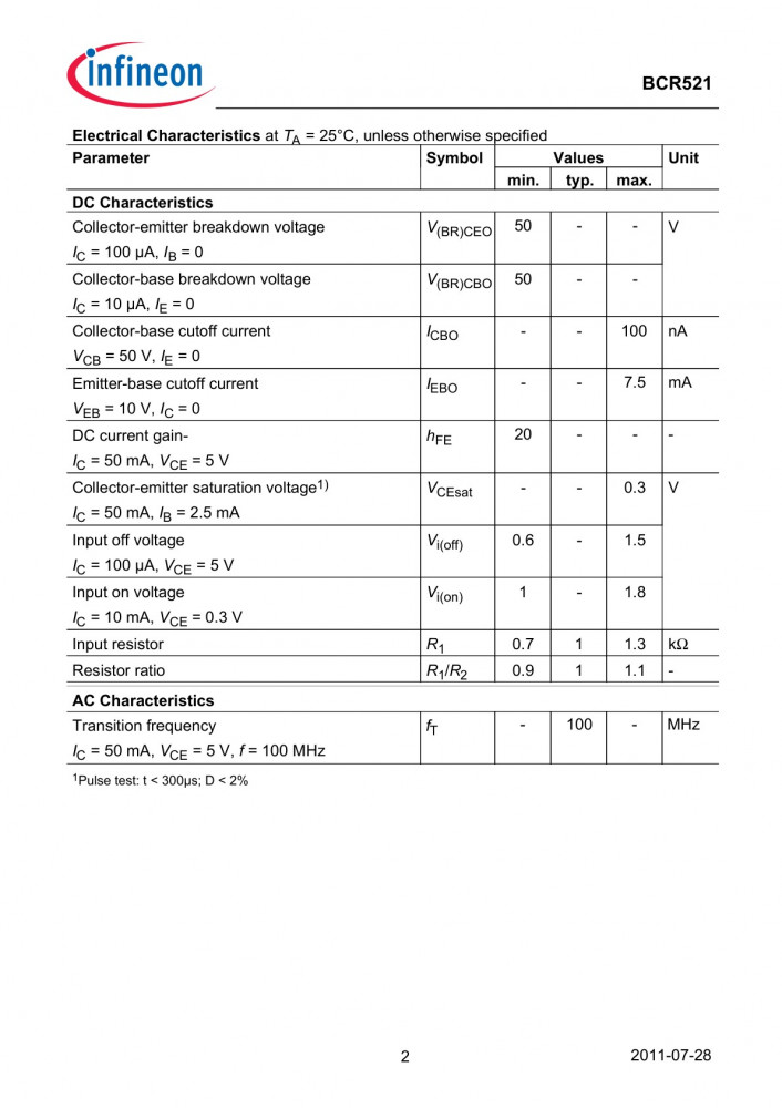 BCR 521 E6327 datasheet page 2