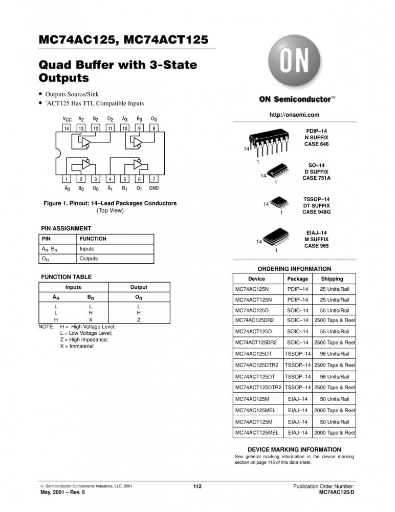 MC74ACT125ML2 datasheet page 1