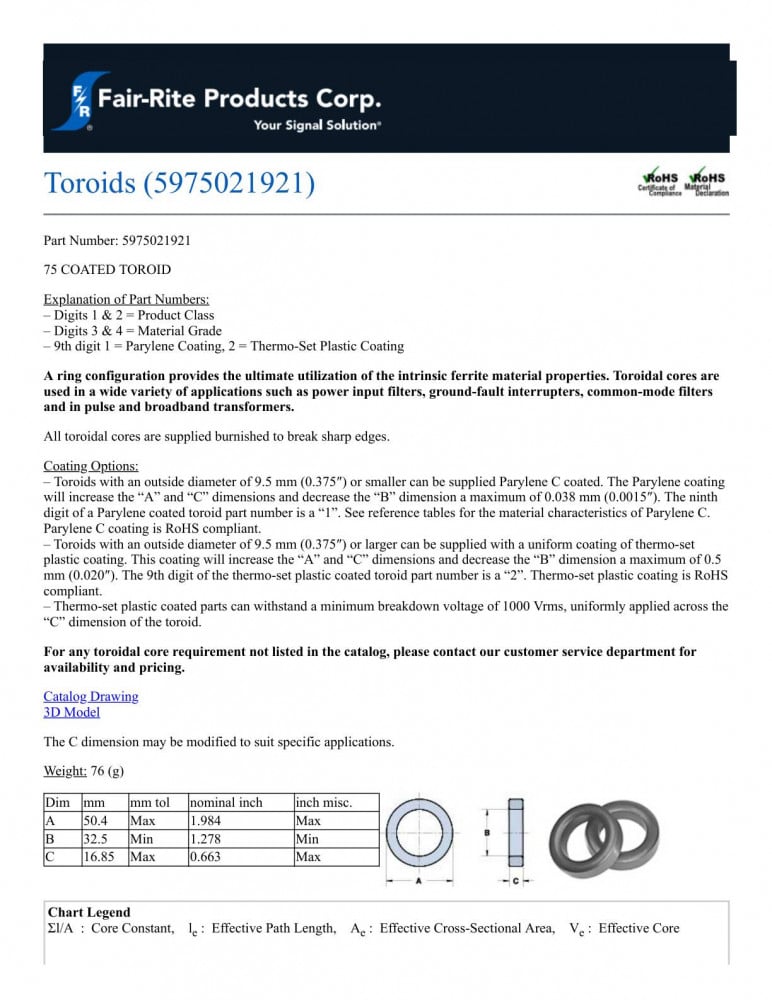 Fair-Rite 5975021921 technical document page 1