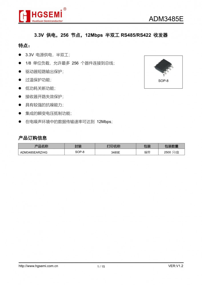 ADM3485EARZ/HG technical document page 1
