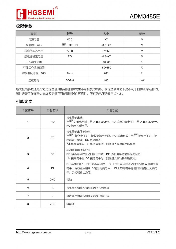 ADM3485EARZ/HG technical document page 3