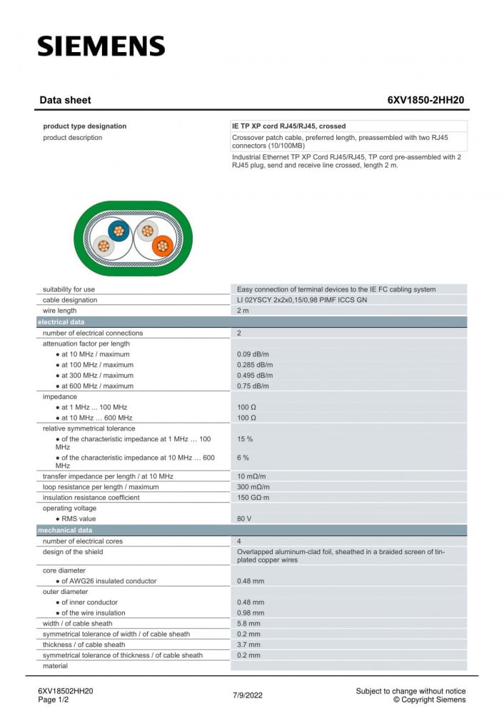 6XV18502HH20 technical document page 1