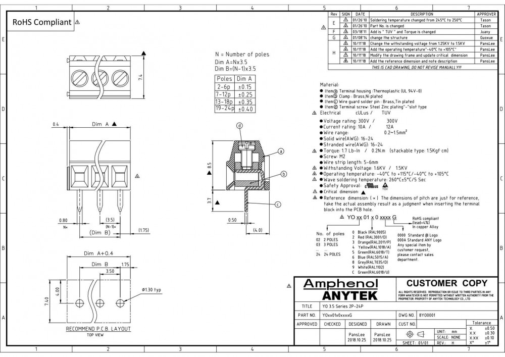 Amphenol YO0301500000G technical drawing preview