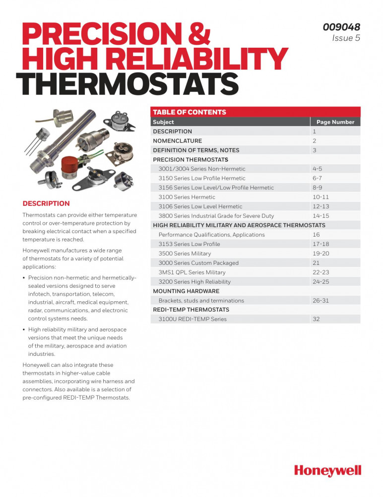 Honeywell thermostat datasheet page 1