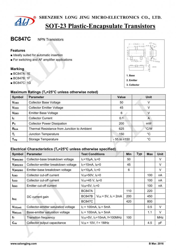 ALJ BC847C datasheet page 1