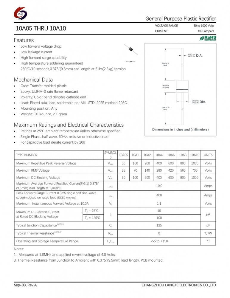 10A10 datasheet page 1