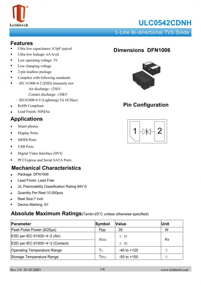 ULC0542CDNH datasheet page 1