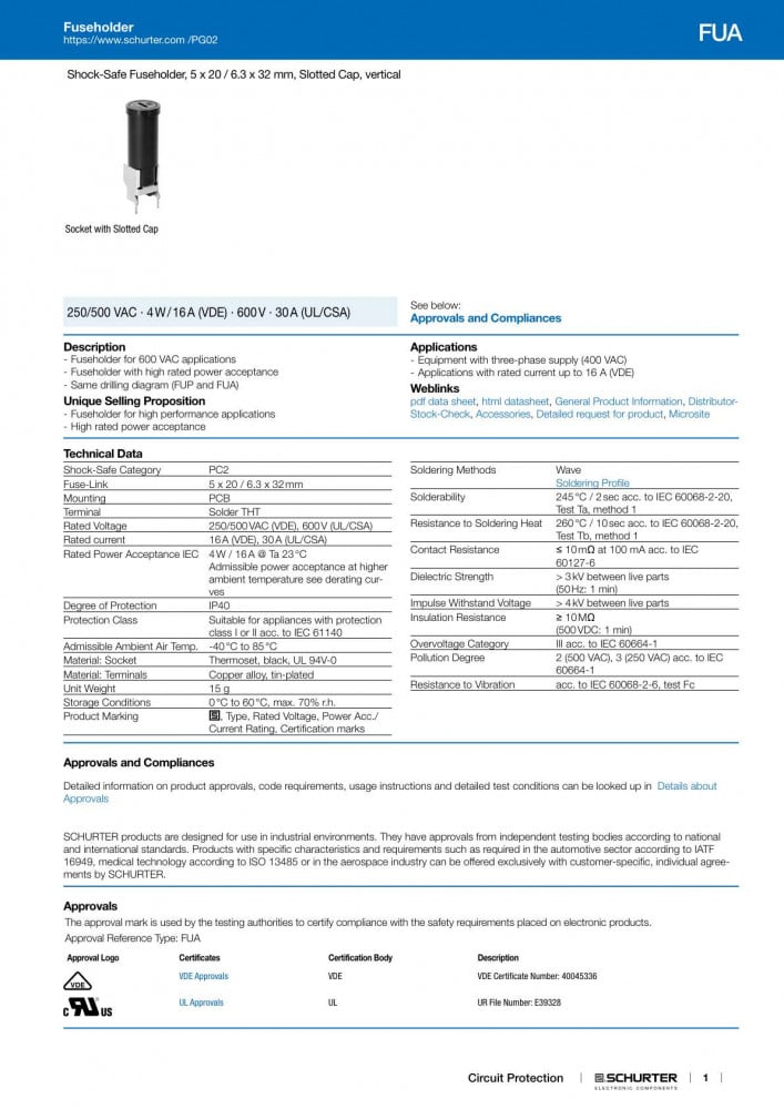 SCHURTER 0031.2560 datasheet page 1